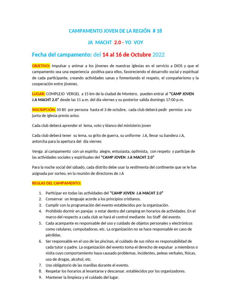 Campamento Joven J.A. Macht 2.0 2022 | PDF