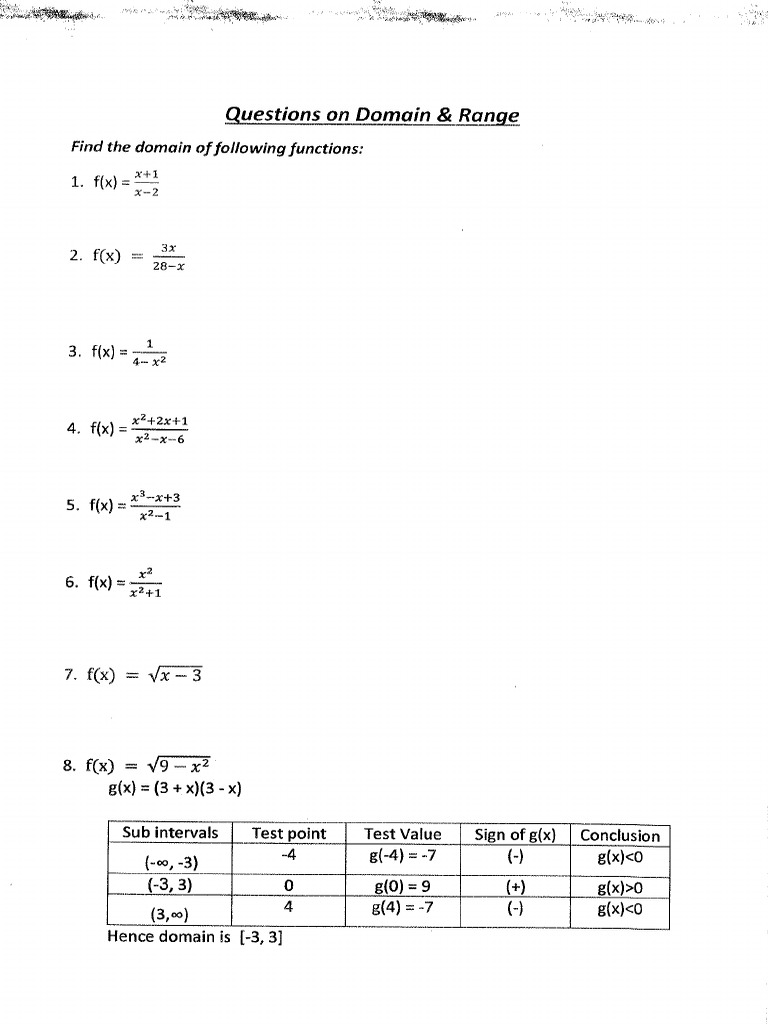 Domain and Range XI Practice Q's | PDF