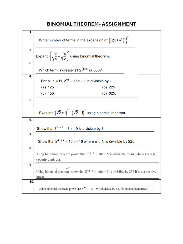 Binomial Theorem Assignment | PDF | Technology & Engineering