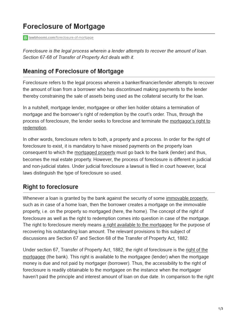 Understanding Mortgage Foreclosure Process | PDF | Mortgage Law | Foreclosure