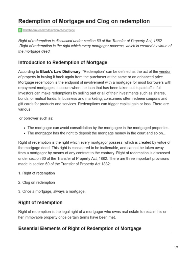 Understanding Mortgage Redemption Rights | PDF | Mortgage Law | Foreclosure