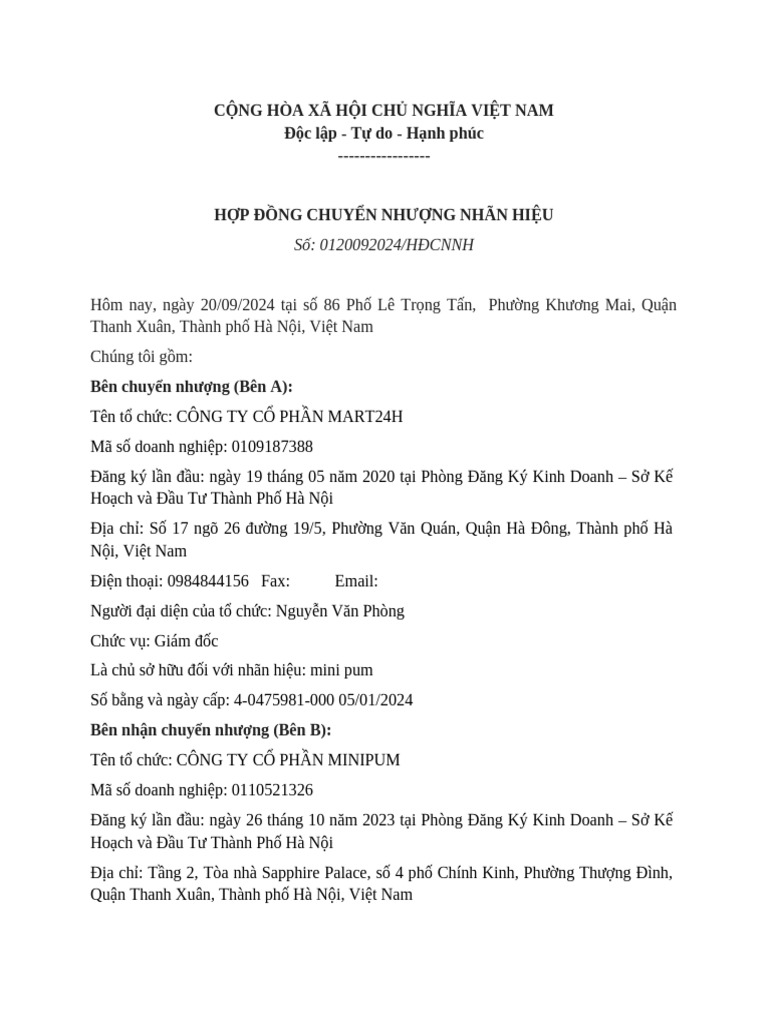 Mau Hop Dong Chuyen Nhuong Quyen So Huu Nhan Hieu | PDF