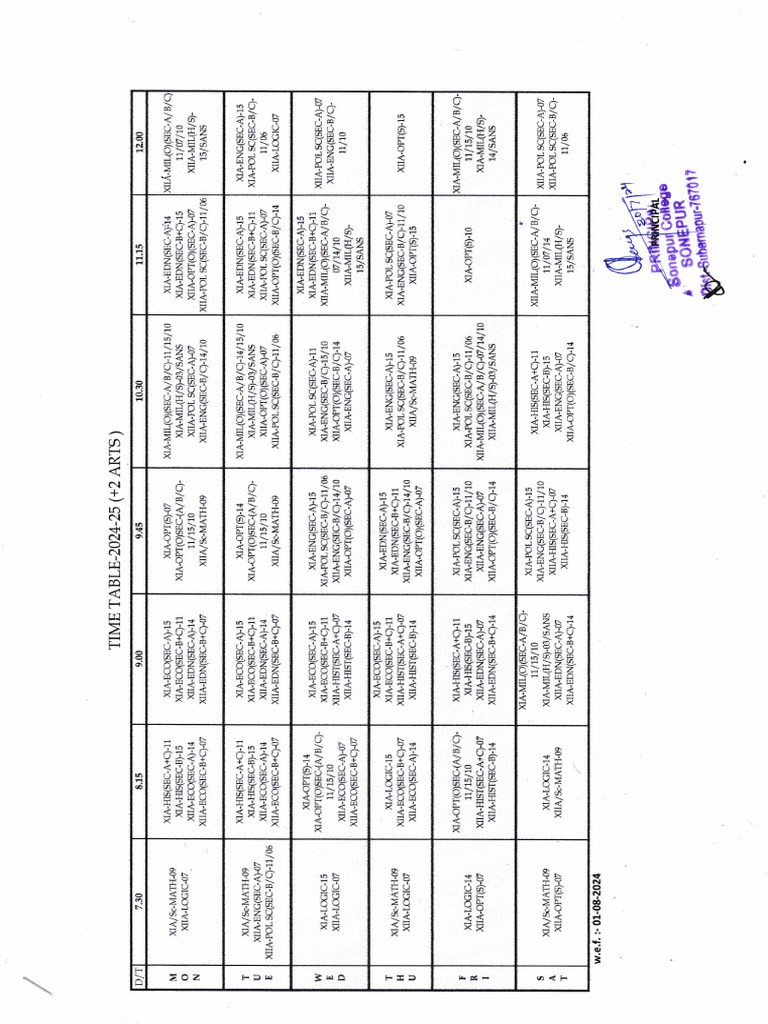 +2 Time Table-2024-25 | PDF