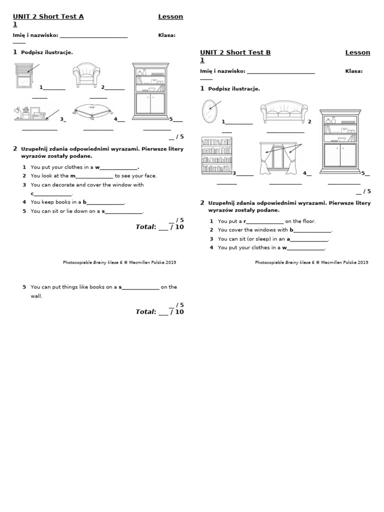 Brainy Kl6 Short Tests Unit 2 Lesson 1 | PDF
