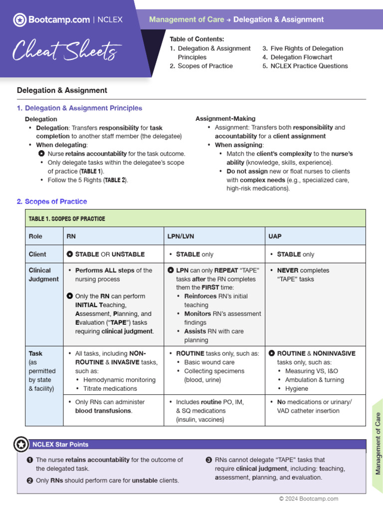 Nursing Delegation and Assignment Guide | PDF | Nursing | National ...