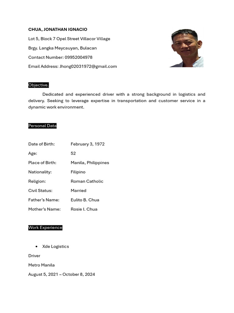 Chua Jonathan Resume (1) 968caeb7 869a 42c3 b898 7a69fda1b2c1 | PDF | Manila | Business