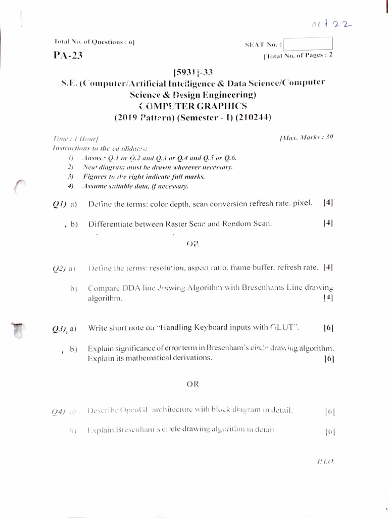 CG Insem Solution 2022 (Unit 2) | PDF | Computing | Graphic Design