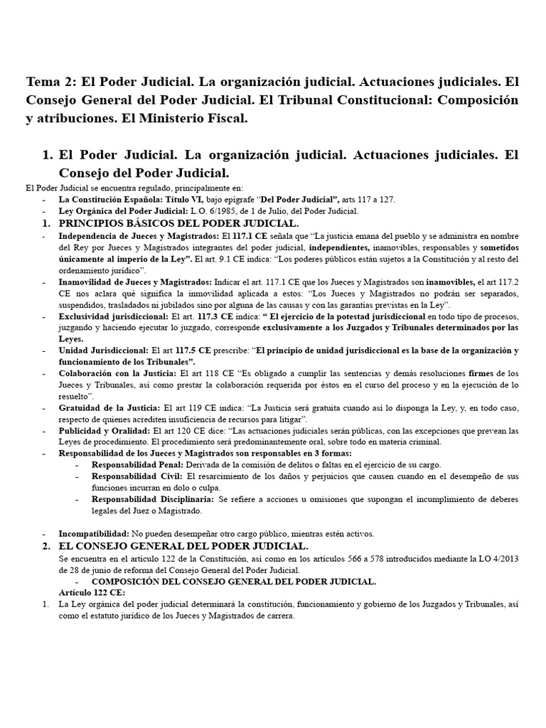 Tema 2 - El Poder Judicial | PDF | Judicaturas | Jurisdicción