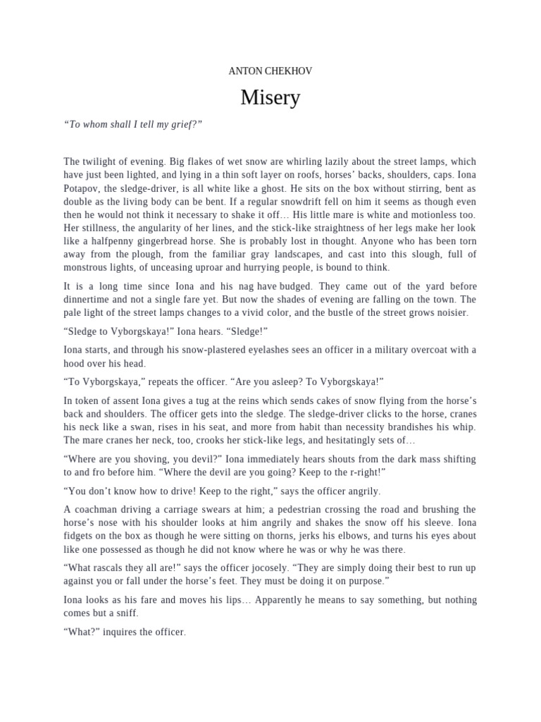 Iona's Grief in Chekhov's Misery | PDF | Narration | Anton Chekhov