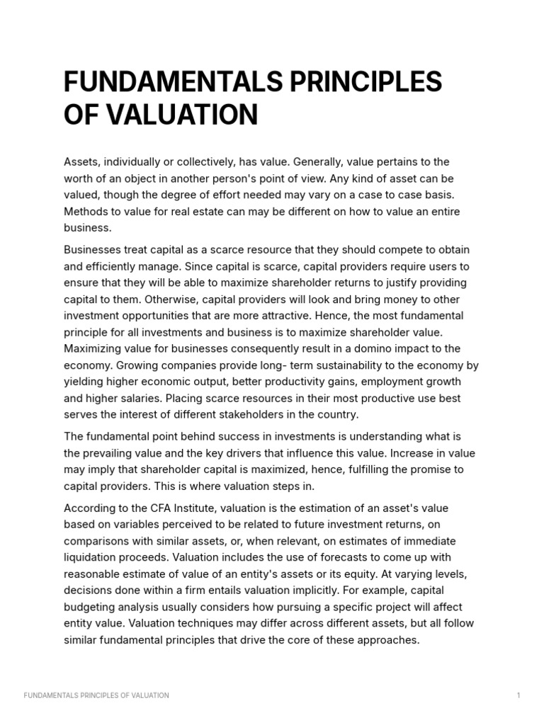 FUNDAMENTALS_PRINCIPLES_OF_VALUATION | PDF | Valuation (Finance ...