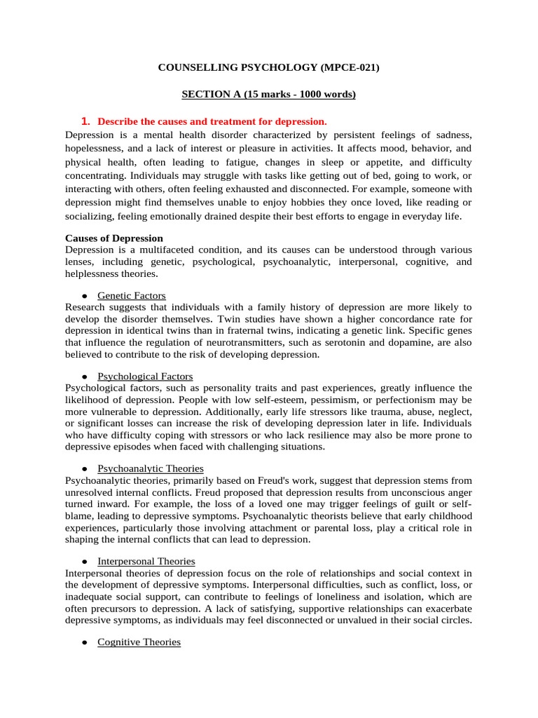 MPCE-021 Counselling Psychology | PDF | Psychotherapy | Major ...