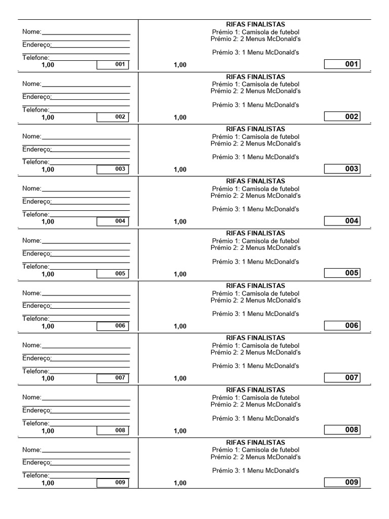 Rifas Finalistas: Prêmios e Detalhes | PDF