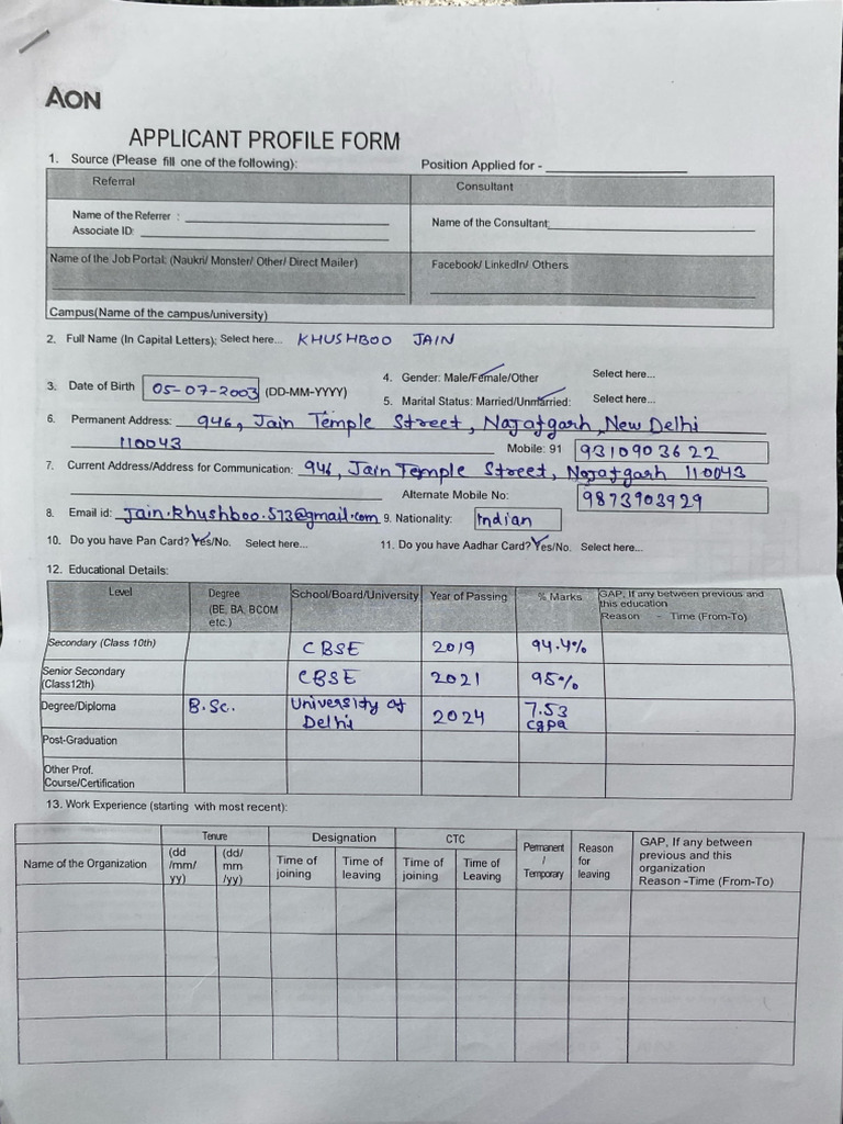 Revised Applicant Profile Form Edit | PDF