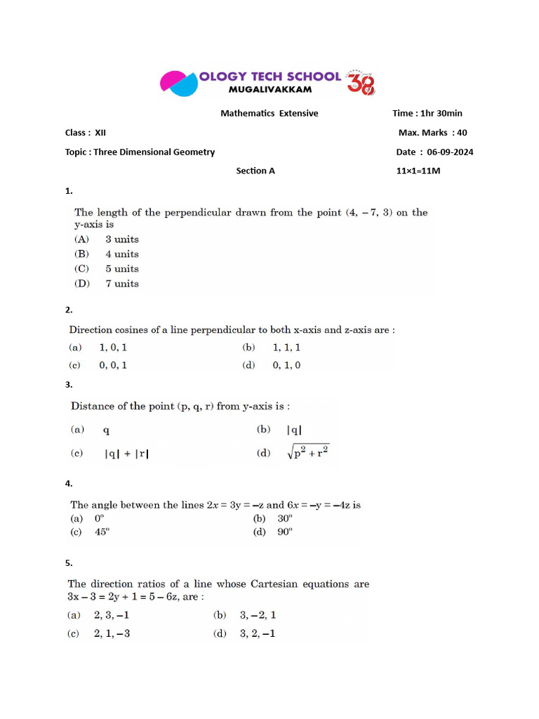 Class XII Mathematics Extensive Exam - 2 | PDF