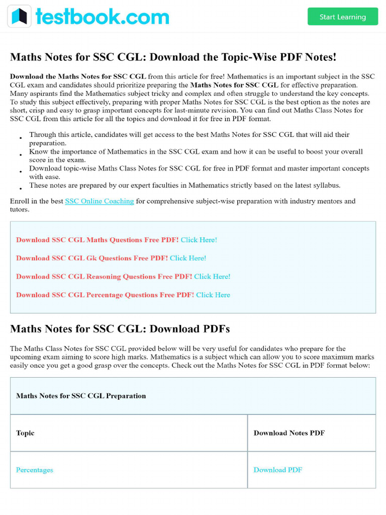 Maths Notes For SSC CGL - Download The Topic-Wise PDF Notes! | PDF