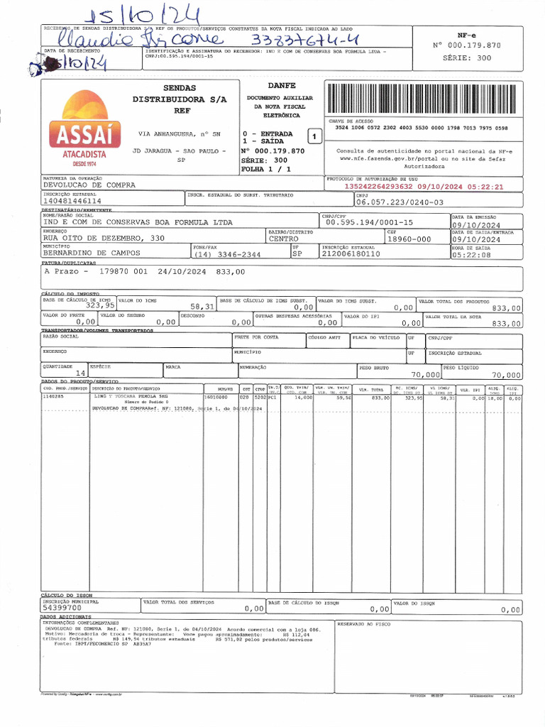 Nota de Recibo Assai | PDF