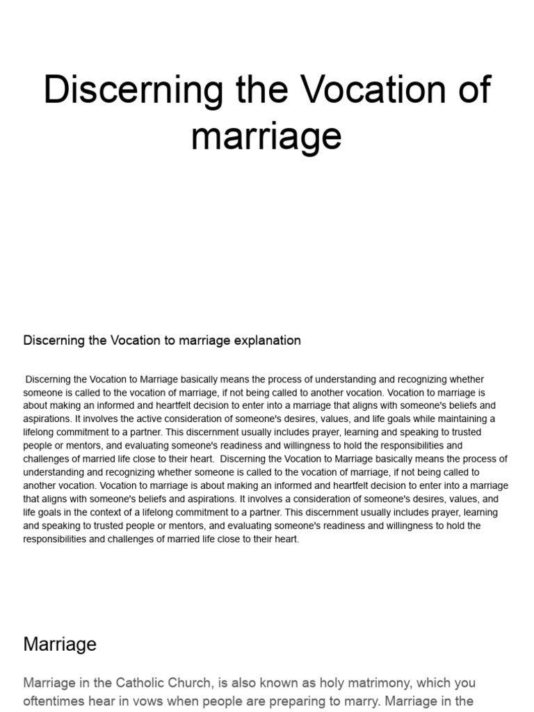 Discerning The Vocation of Marriage | PDF | Prayer | Marriage