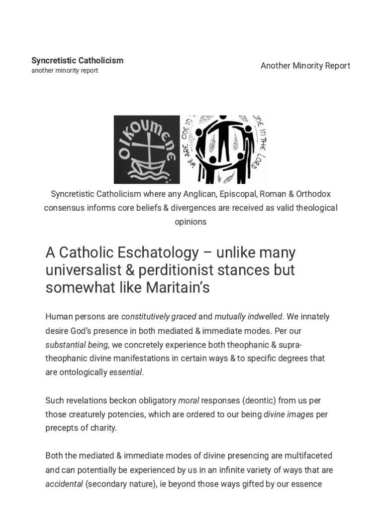 A Catholic Eschatology - Unlike Many Universalist & Perditionist ...