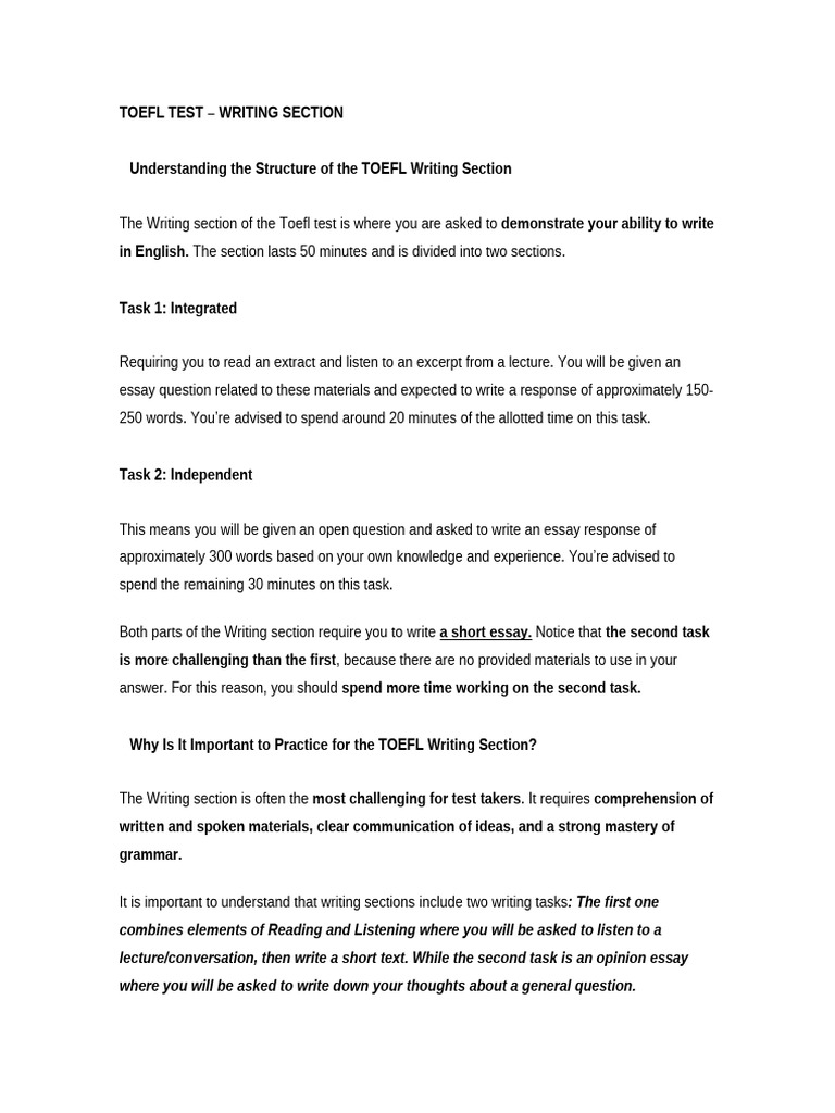 TOEFL Writing Tips & Structure Guide | PDF | Test Of English As A ...