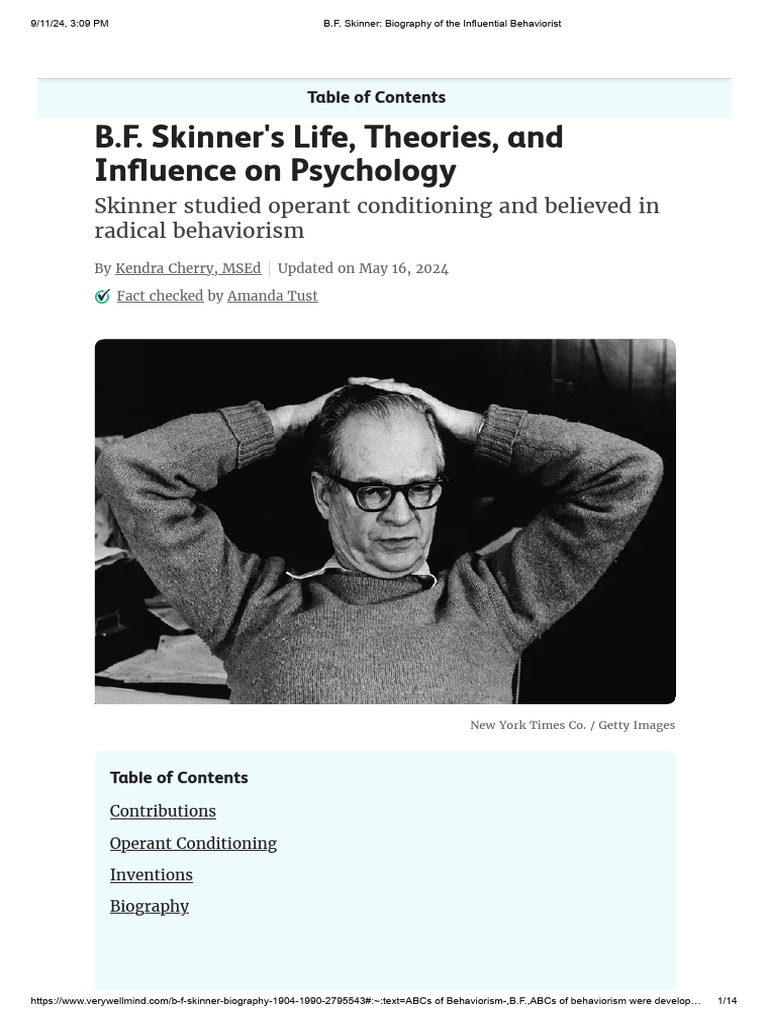 B.F. Skinner - Biography of The Influential Behaviorist | PDF ...