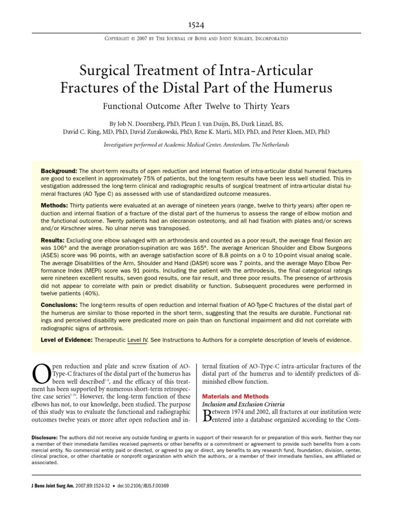 Surgical Treatment of Intra-Articular Fractures of The Distal Part of ...