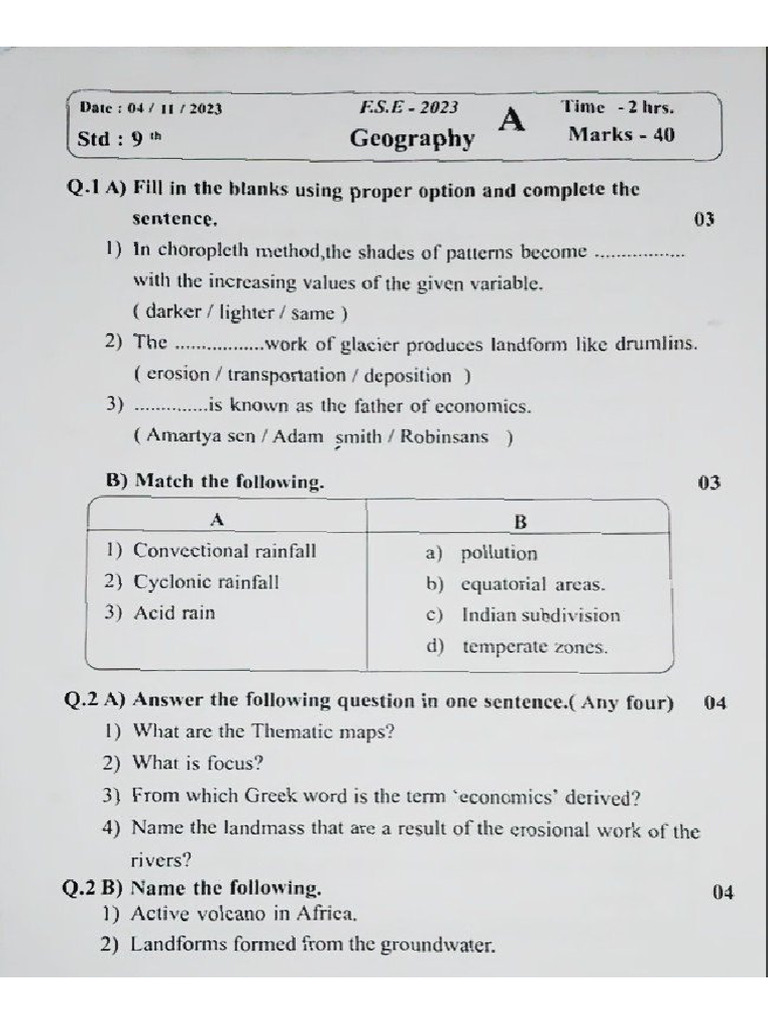 9th geography 2023 paper | PDF
