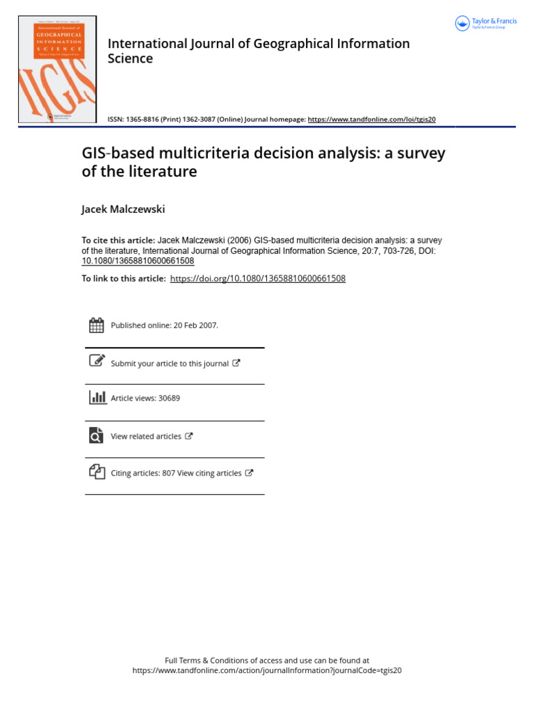 GIS Based Multicriteria Decision Analysis A Survey of The Literature | PDF | Geographic ...