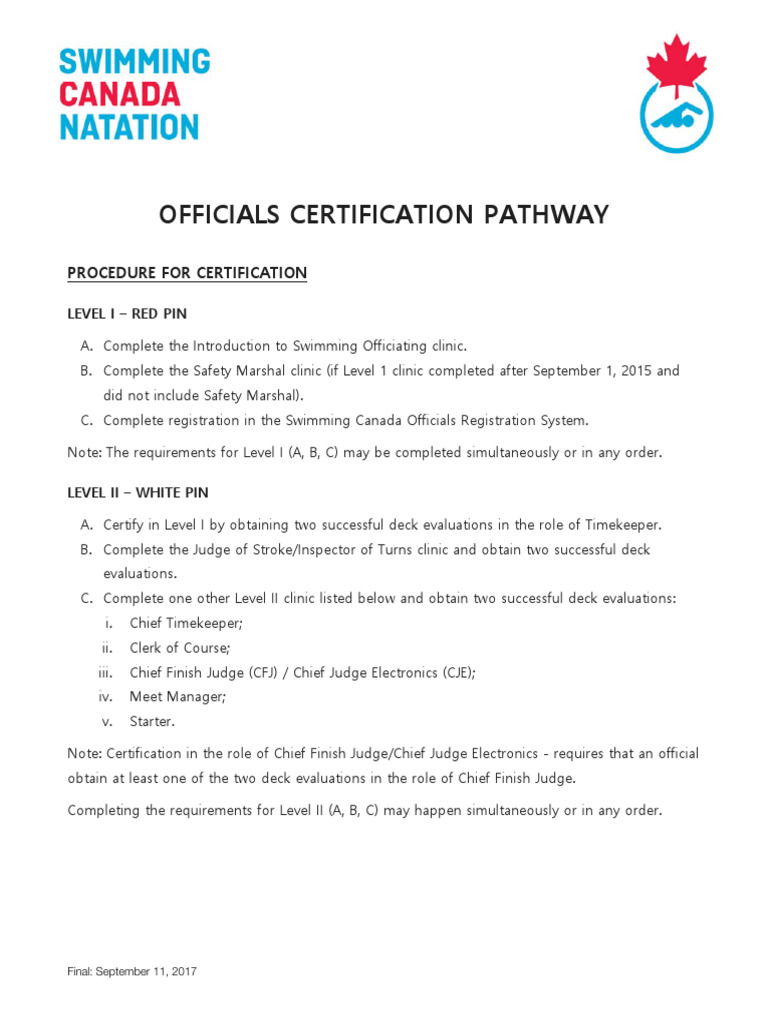 Officials Certification Pathway September 11 2017 | PDF
