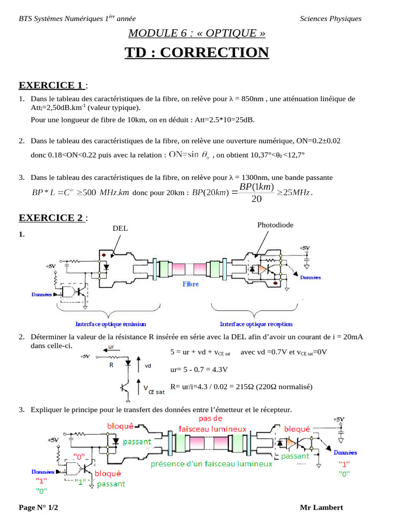 Correction TD Optique Fibre Optique | PDF | Électrodynamique ...