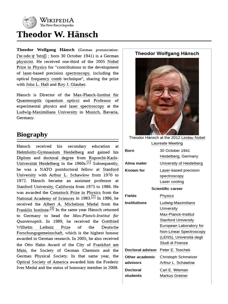 Theodor W. Hänsch | PDF | Radiation | Atomic