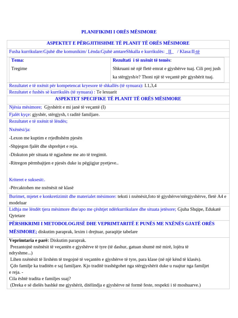 Plani Ditor Gjuhe Shqipe | PDF
