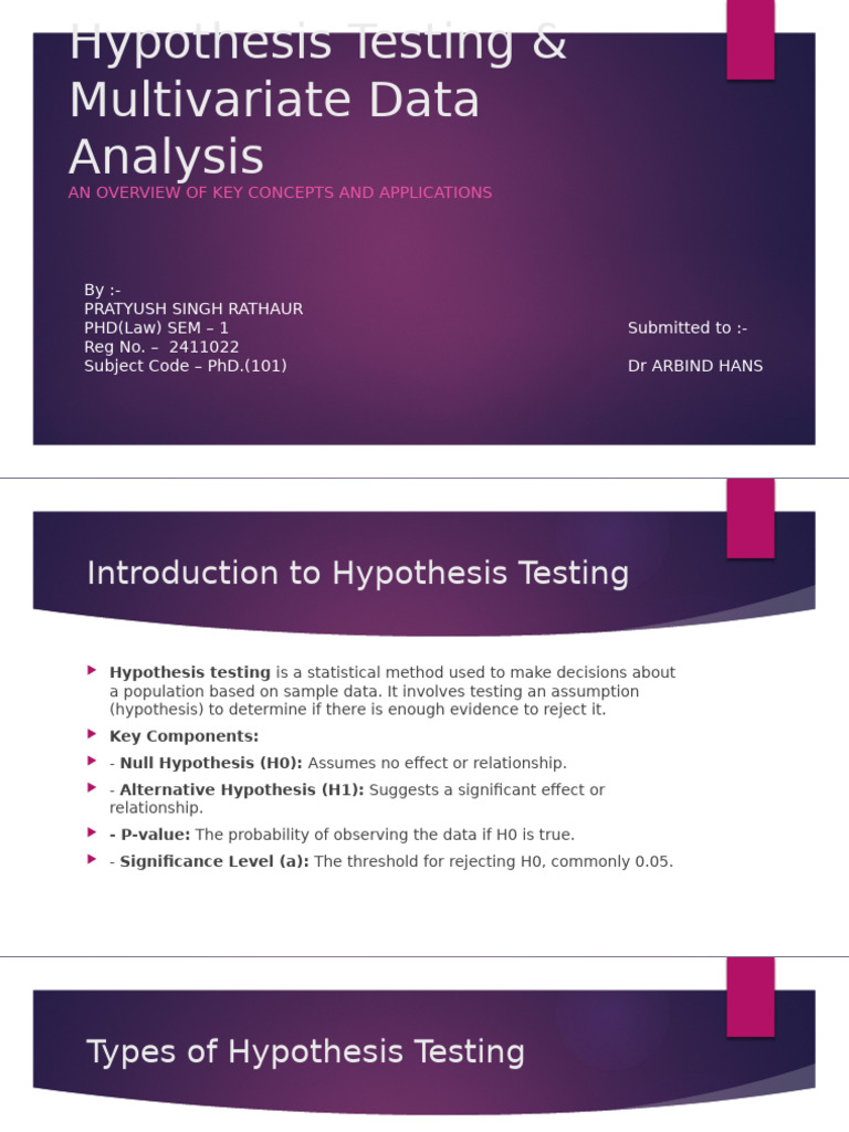 Hypothesis Testing And Multivariate Data Analysis Final Pdf Statistical Hypothesis Testing