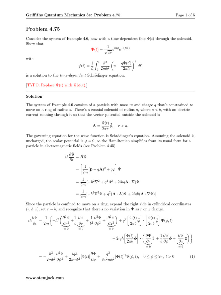 Griffiths QMCH 4 P 75 | PDF | Wave Function | Waves