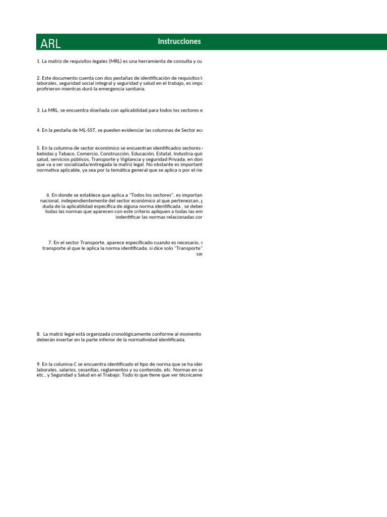 Matriz Legal Base Arl A Septiembre 30 de 2024 | PDF | Derecho laboral | Higiene