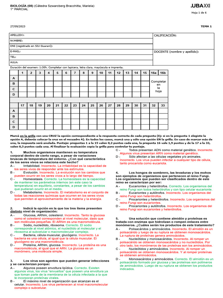 Parcial 1a | PDF | Retículo endoplásmico | Trifosfato de adenosina