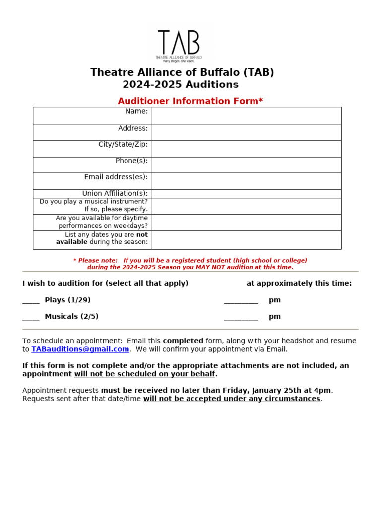 TAB Audition Form | PDF
