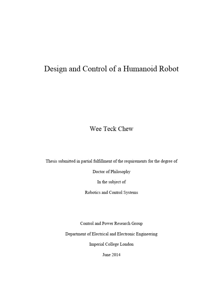 Design and Control of A Humanoid Robot: Wee Teck Chew | PDF | Walking ...