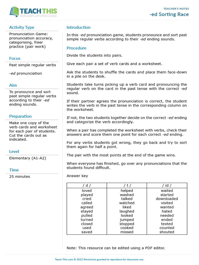 ed sorting race | PDF | Grammar | Linguistic Morphology