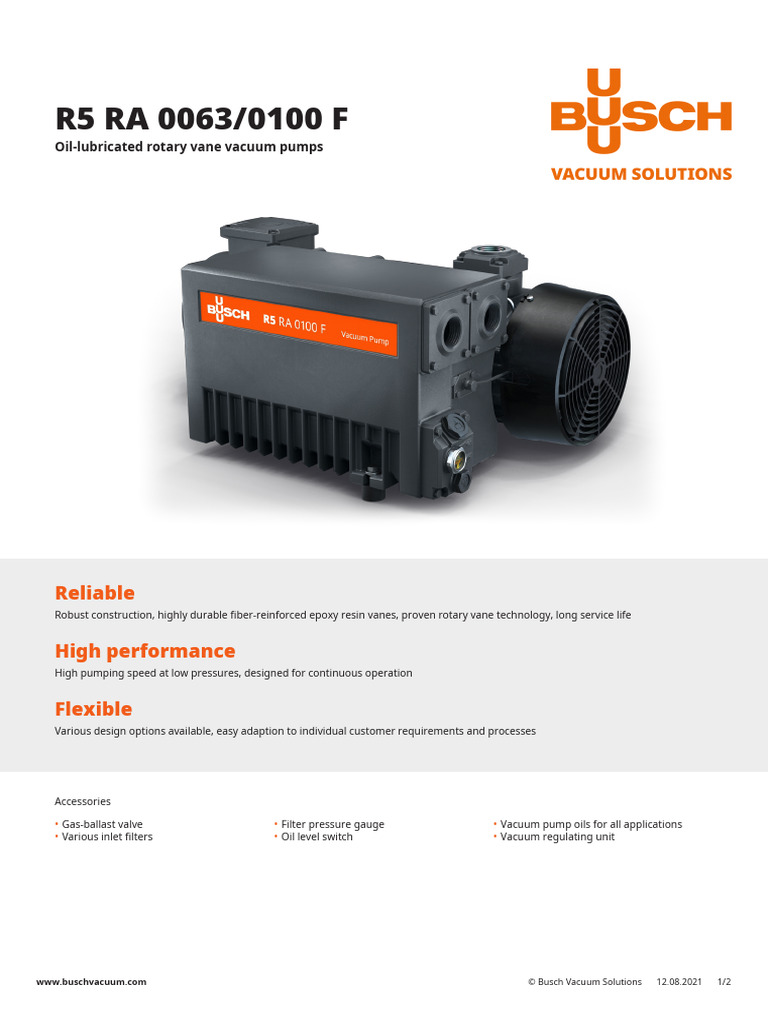 Busch R5 RA 0063/0100 F Vacuum Pumps | PDF | Pump | Vacuum