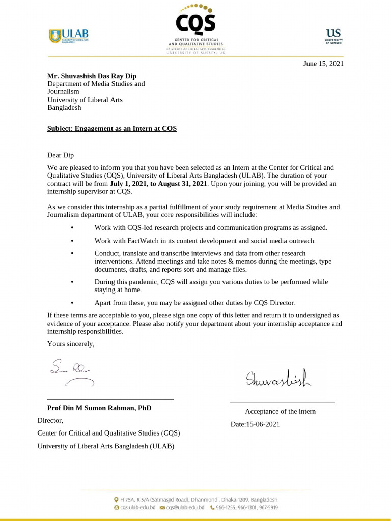 Internship Letter - Dip | PDF