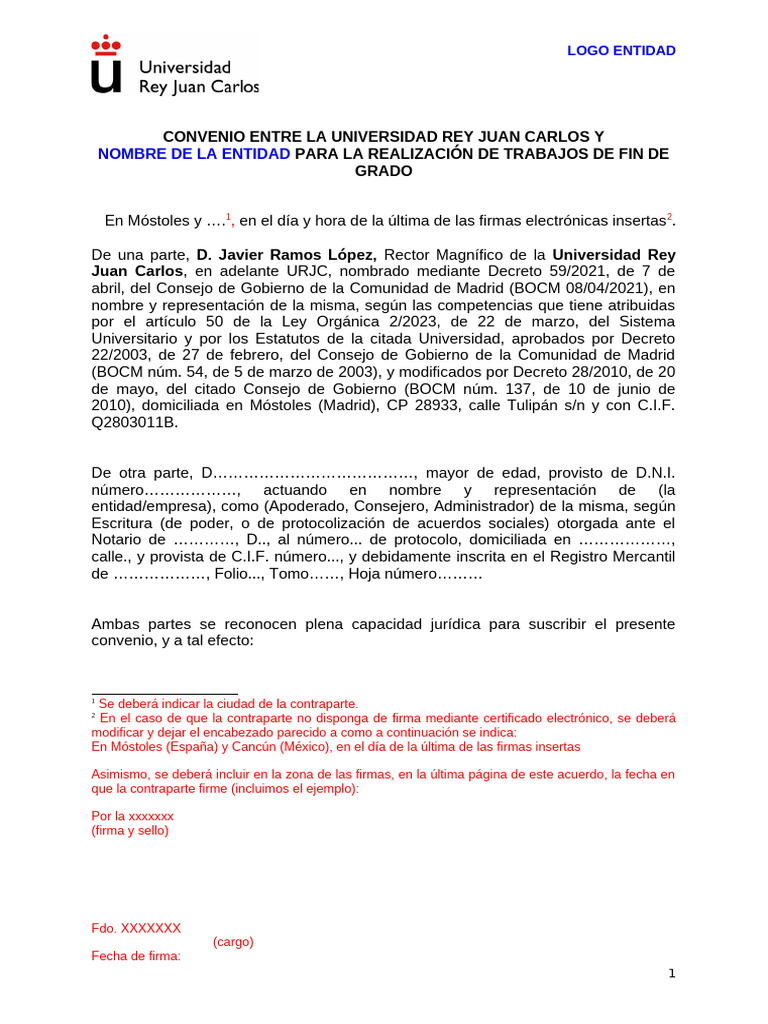 Modelo Convenio TFG | PDF | Seguro | Justicia