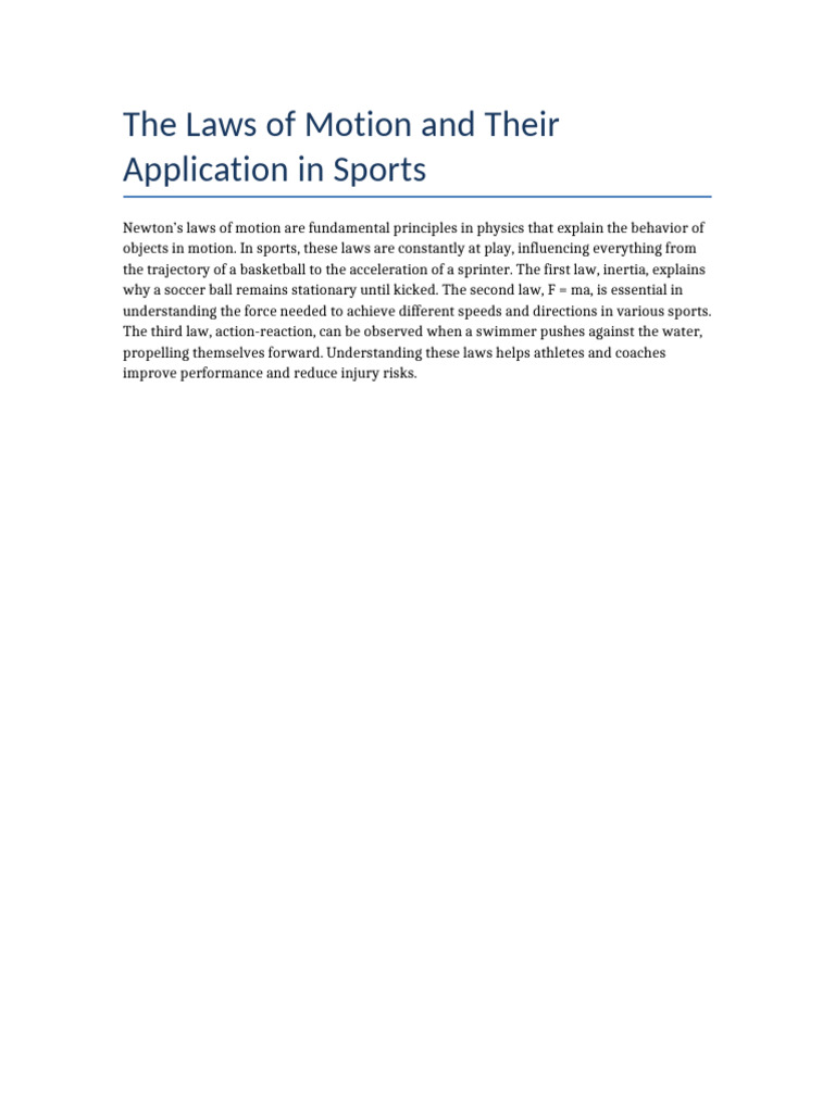 The Laws of Motion and Their Application in Sports | PDF