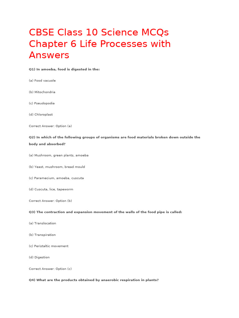 CBSE Class 10 Science MCQs Chapter 6 Life Processes With Answers | PDF ... CBSE Class 10 Science MCQs Chapter 6 Life Processes With Answers | PDF ...