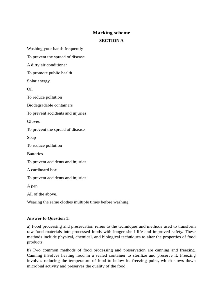 marking scheme | PDF | Food Preservation | Food Processing