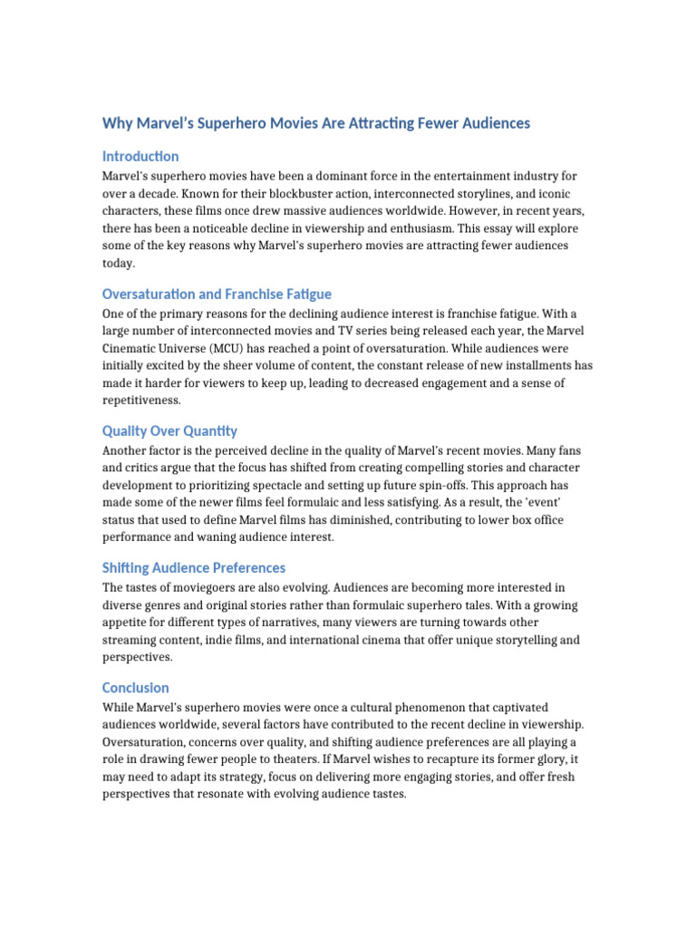 Marvel Movies Audience Decline Essay | PDF