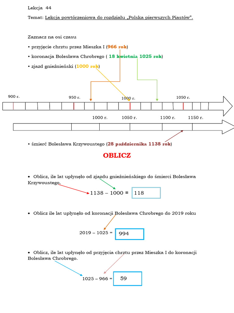 Lekcja 44 Lekcja Powtorzeniowa Do Rozdzialu Polska Pierwszych Piastow. Klasa 5 - Kopia | PDF