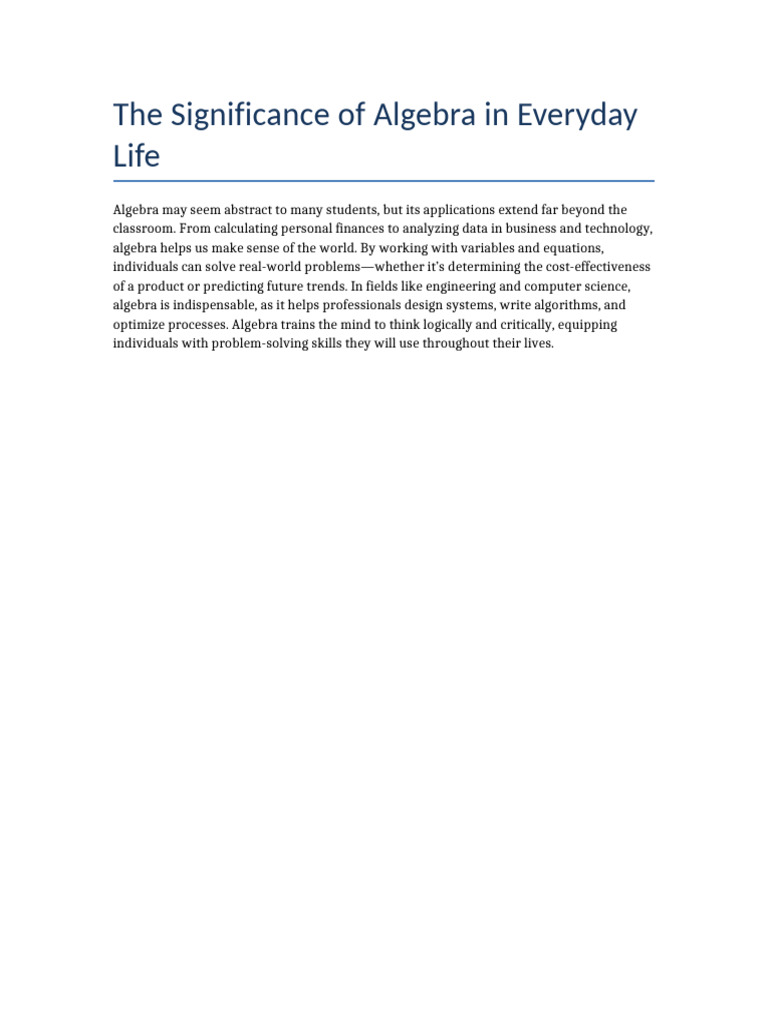 Revised The Significance of Algebra in Everyday Life | PDF | Computers