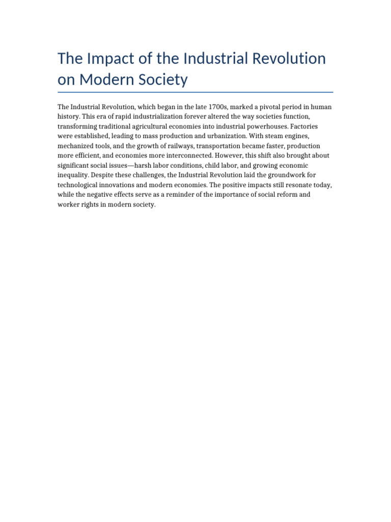 Revised the Impact of the Industrial Revolution on Modern Society | PDF