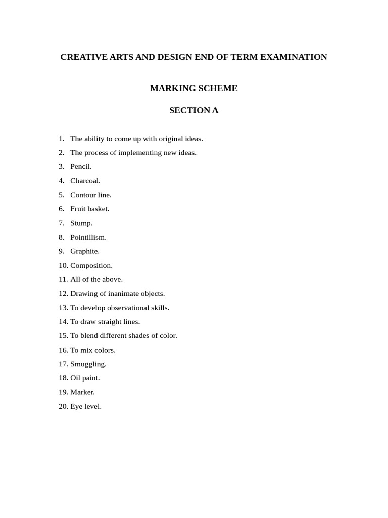 Marking Scheme | PDF | Drawing | Pencil