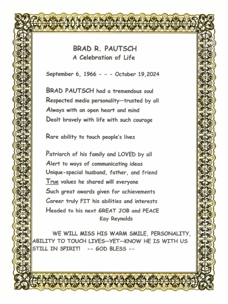 Brad Pautsch - A Celebration of Life | PDF